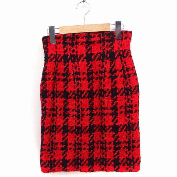 ビコーズノーブル BECAUSE NOBLE 千鳥柄 タイトスカート ひざ下丈 ウール混 M レッド 赤 /FT48 レディース【表記サイズ】M【実寸サイズ】ウエスト：約66cm　ヒップ：約84cm　スカート丈：約52cm　　【素材】表地：...