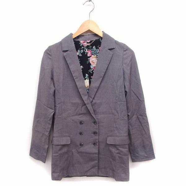 ジョイアス Joias テーラード ジャケット アウター ダブル ロング丈 無地 花柄 1 グレー /FT39 レディース【ブランド】ジョイアス Joias【表記サイズ】1【実寸サイズ】肩幅：約34cm　身幅：約44cm　袖丈：約60cm　...