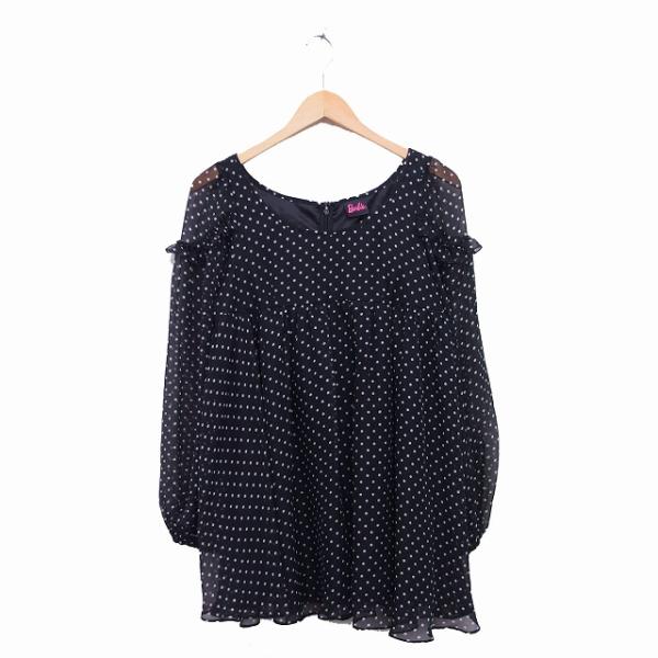 バービー Barbie ワンピース ミニ 長袖 ギャザー ドット M ブラック 黒 /KT35 レディース【ブランド】バービー Barbie【表記サイズ】M【実寸サイズ】肩幅：約30cm　身幅：約43cm　着丈：約70cm　袖丈：約58cm...