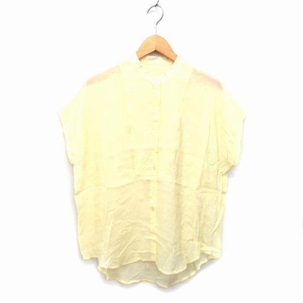 ローウィバイコーナーズ Lowy by corners シャツ スタンドカラー 透け感 オーバーサイズ 五分袖 M 黄 イエロー /NT29 レディース【表記サイズ】M【実寸サイズ】身幅：約61.5cm　着丈：約73.5cm　ゆき丈：約35...