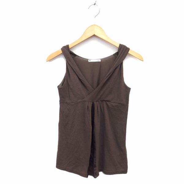 ペルシ persil カットソー  Vネック 透け感 フロントクロス タック コットン混 ノースリーブ M 茶 ブラウン /NT6 レディース【ブランド】ペルシ persil【表記サイズ】M【実寸サイズ】身幅：約38.5cm　着丈：約49c...