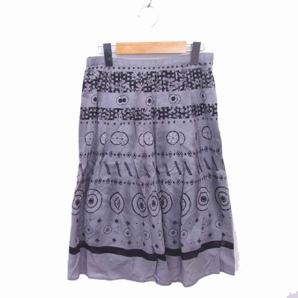 インテレクション INTELLECTION フレア スカート ミモレ丈 ロング 総柄 薄手 40 グレー ブラック 黒 /TT19 レディース【ブランド】インテレクション INTELLECTION【表記サイズ】40【実寸サイズ】ウエスト：約...