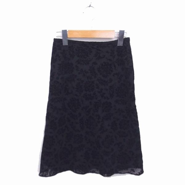 マディー MADY 台形 Aライン スカート 膝下丈 総柄 薄手 61-89 黒 ブラック /TT28 レディース【表記サイズ】61-89【実寸サイズ】ウエスト：約56cm　ヒップ：約88cm　スカート丈：約57cm　　【素材】表地、裏地ポ...