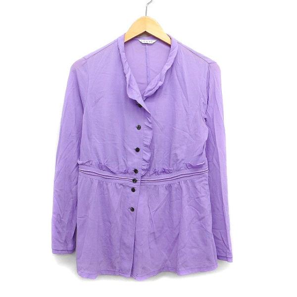 ジェルベ GERVE シャツ ブラウス チュニック 無地 シンプル フリル 透け感 長袖 コットン 綿 40 パープル 紫 /HT11 レディース【表記サイズ】40【実寸サイズ】肩幅：約38cm　身幅：約46.5cm　袖丈：約58cm　着丈...