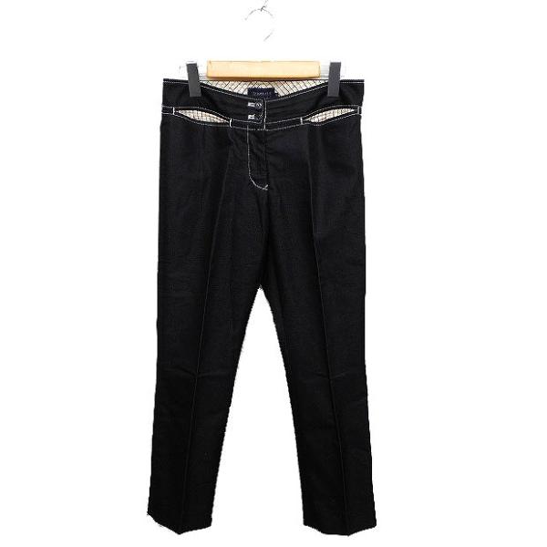 SCHAM BASIC TORICOT テーパードパンツ センタープレス 無地 コットン 綿 38 ブラック 黒 /FT32 レディース【表記サイズ】38【実寸サイズ】ウエスト：約72cm　もも幅：約24cm　裾幅：約17cm　股上：約21...