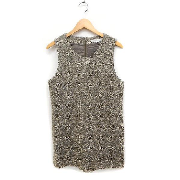 パリエンヌ PARIENNE ノースリーブ ワンピース ミニ ツイード ウール 9 カーキ /FT11 レディース【表記サイズ】9【実寸サイズ】身幅：約46cm　着丈：約83cm　　【素材】表地：毛86％、ナイロン7％、アクリル5％、ポリウ...