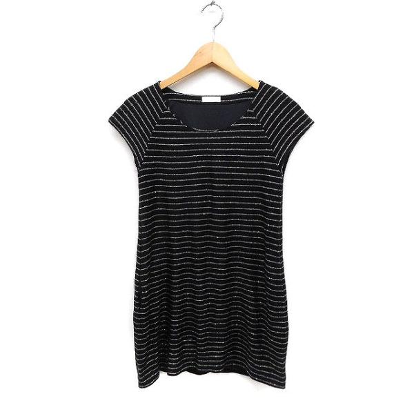 フレディレピ fredy repit ボーダー柄 チュニック 丸首 フレンチスリーブ ニット 36 ブラック 黒 /FT37 レディース【表記サイズ】36【実寸サイズ】身幅：約40cm　着丈：約73cm　ゆき丈：約26cm　　【素材】表地：...