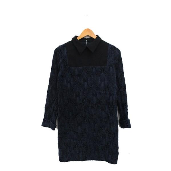 ジンジャーエールトーキョー GINGERALE TOKYO ワンピース 長袖 ミニ スエード調 総柄 99 ネイビー 紺 /KT22 レディース【表記サイズ】99【実寸サイズ】肩幅：約34cm　身幅：約43cm　袖丈：約54cm　総丈：約8...