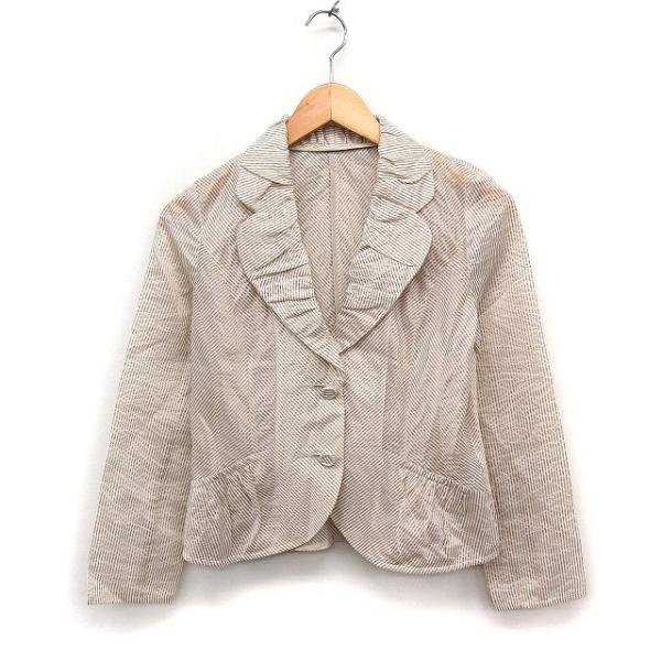 パリエンヌ PARIENNE ストライプ テーラードジャケット シルク混 透け感 S ベージュ /FT34 レディース【表記サイズ】S【実寸サイズ】肩幅：約36cm　身幅：約46cm　袖丈：約54cm　着丈：約51cm　　【素材】綿40％、...
