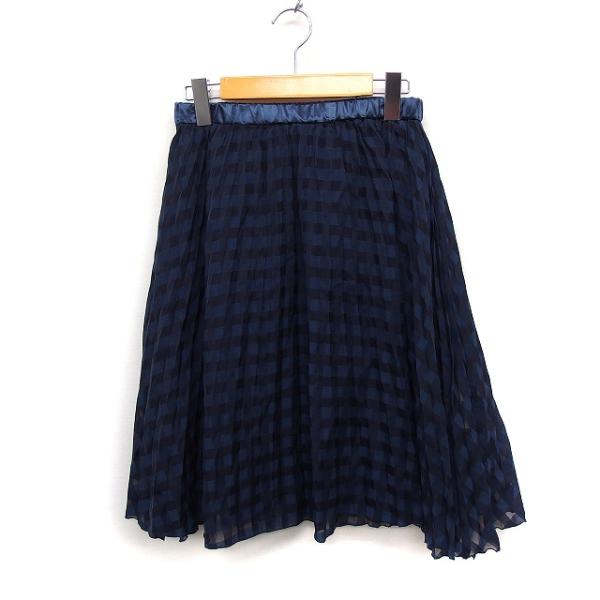 パンセ Pensee チェック プリーツスカート ひざ丈 シアー 38 ネイビー 紺 /FT48 レディース【表記サイズ】38【実寸サイズ】ウエスト：約66-80cm　ヒップ：約128cm　スカート丈：約57cm　　【素材】表地：ポリエステ...