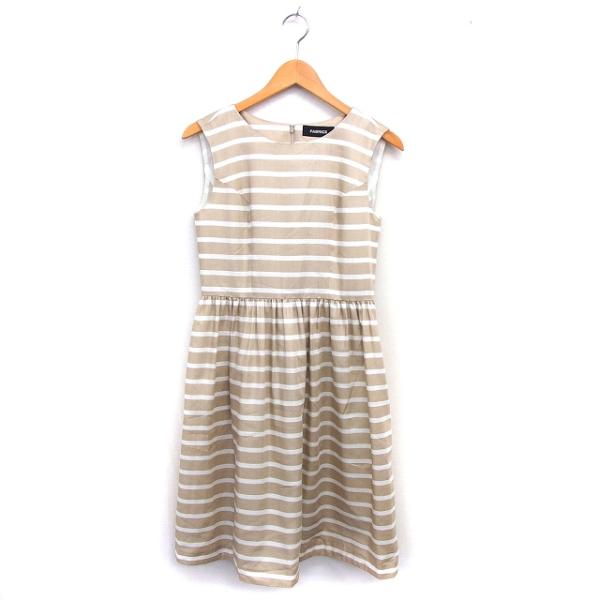 ファブリス FABRICE ワンピース フレア ひざ丈 ボートネック ボーダー ギャザー ノースリーブ 38 ベージュ /NT28 レディース【表記サイズ】38【実寸サイズ】身幅：約43.5cm　総丈：約93cm　　【素材】表地：ポリエステ...