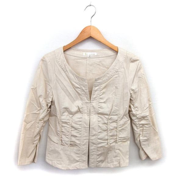 ピエスモンテ PIECE MONTEE Rme by ジャケット アウター ノーカラー リネン混 コットン 綿 クロップド ギャザー 38 ベージュ /NT31【ブランド】ピエスモンテ PIECE MONTEE【表記サイズ】38【実寸サイズ...
