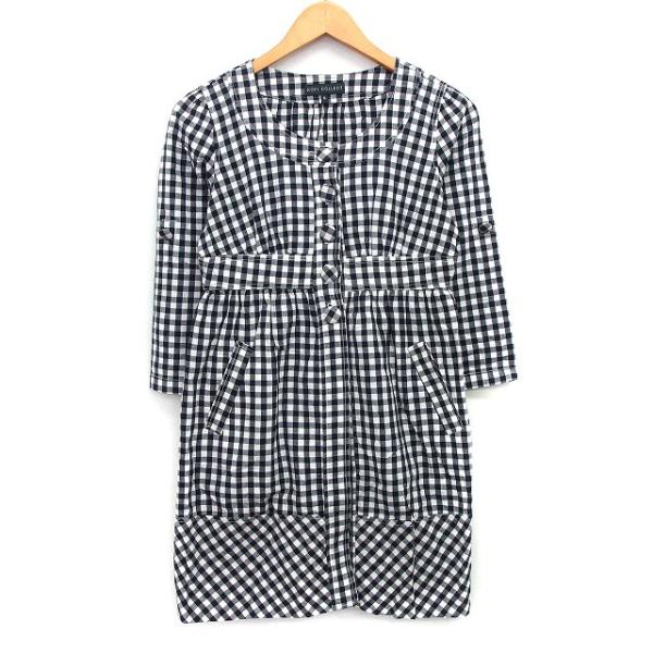 コフィ コレクト KOFI COLLECT チュニック シャツワンピ ギンガムチェック 柄 ワイド袖 七分袖 丸首 コットン 綿 M 黒 白 /HT23 レディース【ブランド】コフィ コレクト KOFI COLLECT【表記サイズ】M【実寸...