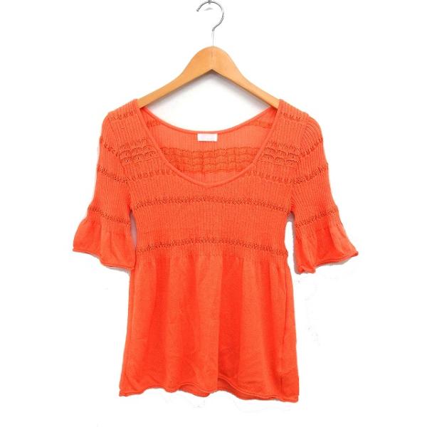 ヴィニー Vigny 半袖 ニット セーター Vネック フレア 38 オレンジ /FT12 レディース【ブランド】ヴィニー Vigny【表記サイズ】38【実寸サイズ】肩幅：約36cm　身幅：約40cm　袖丈：約28cm　着丈：約56cm　　...