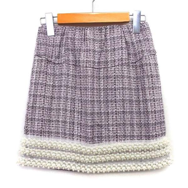 デイライル Delyle 台形 スカート ミニ ツイード パール装飾 2 ピンクパープル 紫 ブラック 黒 /HT29 レディース【表記サイズ】2【実寸サイズ】ウエスト：約58-74cm　ヒップ：約82cm　スカート丈：約38.5cm　　【...