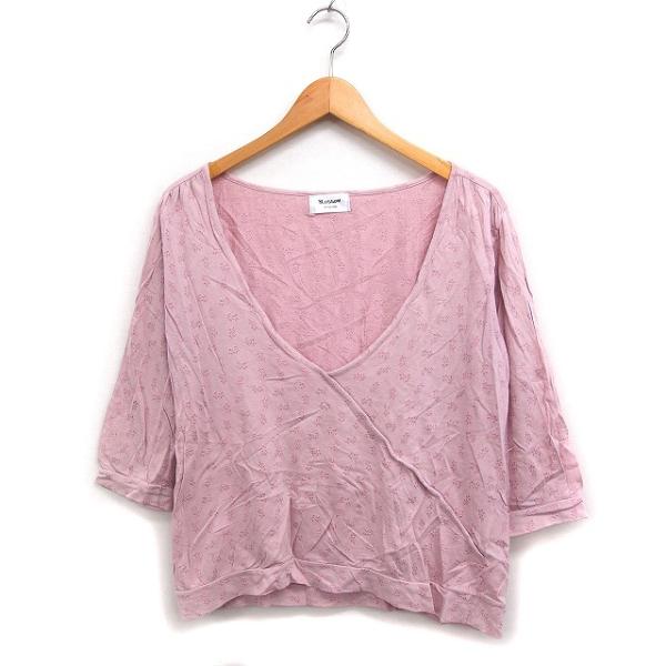 Blossom st.savin 花柄 五分袖 ニット セーター Vネック コットン 綿 L ピンク /FT18 レディース【表記サイズ】L【実寸サイズ】肩幅：約44cm　身幅：約50cm　袖丈：約40cm　着丈：約56cm　　【素材】綿7...