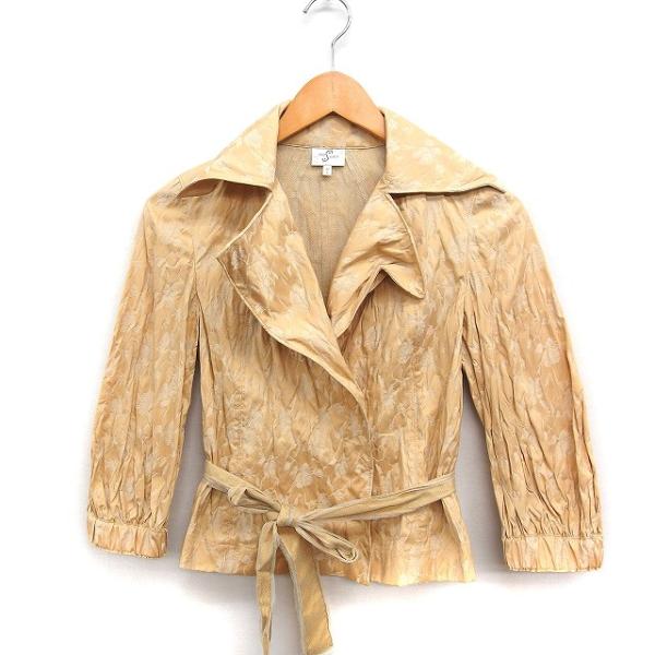 PROSUMER ジャケット 七分袖 オープンカラー ジャガード 8 ベージュ /FT27 レディース【表記サイズ】8【実寸サイズ】肩幅：約34cm　身幅：約42cm　袖丈：約45cm　着丈：約48cm　　【素材】表地：ポリエステル100％...