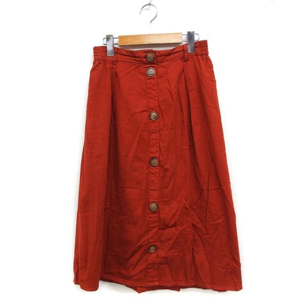 バロウズアンドサン BURROWS&amp;SUN ボタンダウン フレアスカート ロング ミモレ丈 無地 綿 F レッド 赤 /FT17 レディース【表記サイズ】FREE【実寸サイズ】ウエスト：約66-78cm　ヒップ：約124cm　スカー...