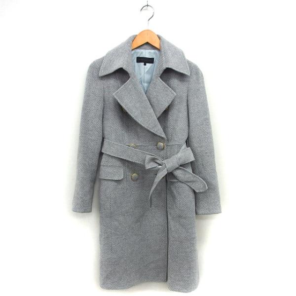プレミア インクルージョン PREMIA INCLUSION ダブルコート アウター アンゴラ混 リボン ウール混 ビッグカラー タック 38 グレー【表記サイズ】38【実寸サイズ】肩幅：約37.5cm　身幅：約46cm　袖丈：約59cm　...