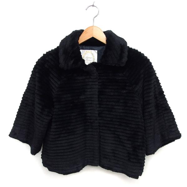 ミラーミラー Mirror Mirror on the wall フェイクファー ジャケット アウター ラグランスリーブ ステンカラー クロップド 七分袖 38 黒 【表記サイズ】38【実寸サイズ】身幅：約46cm　着丈：約48.5cm　ゆ...