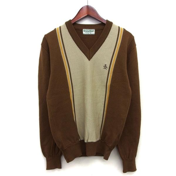 マンシングウェア MUNSINGWEAR グランドスラム Grand Slam セーター ニット 配色 ロゴ 刺繍 切替リブ 長袖 Vネック 毛 1 茶 /HT27 メンズ【ブランド】マンシングウェア MUNSINGWEAR【表記サイズ】1...