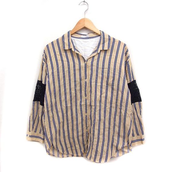 ベアトリス BEATRICE ストライプ柄 シャツ ブラウス 長袖 切替レース シルク混 コットン 綿 38 ベージュ /FT35 レディース【ブランド】ベアトリス BEATRICE【表記サイズ】38【実寸サイズ】肩幅：約54cm　身幅：約...