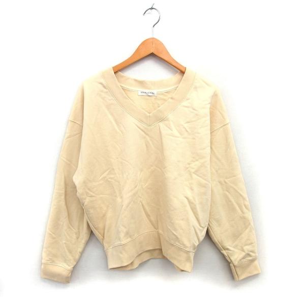 DIGUE EDITION トレーナー 裏起毛 Vネック リブ ワイド ゆったり コットン 綿 ドロップショルダー 長袖 クリーム /NT13 レディース【表記サイズ】表記なし実寸サイズをご確認ください【実寸サイズ】肩幅：約58cm　身幅：...