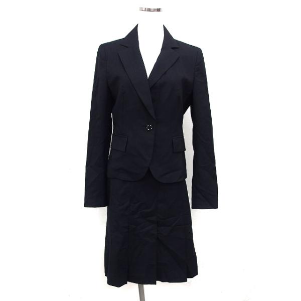 ルアコンシャス LURE CONSCIOUS スカート スーツ セットアップ ウール テーラード ジャケット 総裏地 フレア ひざ丈 タック ストライプ【表記サイズ】2【実寸サイズ】ジャケット 肩幅：約36.5cm　ジャケット 身幅：約43...