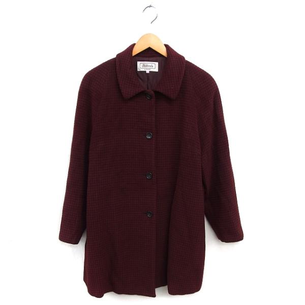 アデンダ レナウン Addenda ステンカラー コート  起毛 アンゴラ混 ウール混 ゆったり ミドル ボルドー /NT7 レディース【表記サイズ】表記なし実寸サイズをご確認ください【実寸サイズ】身幅：約58cm　着丈：約79.5cm　ゆ...