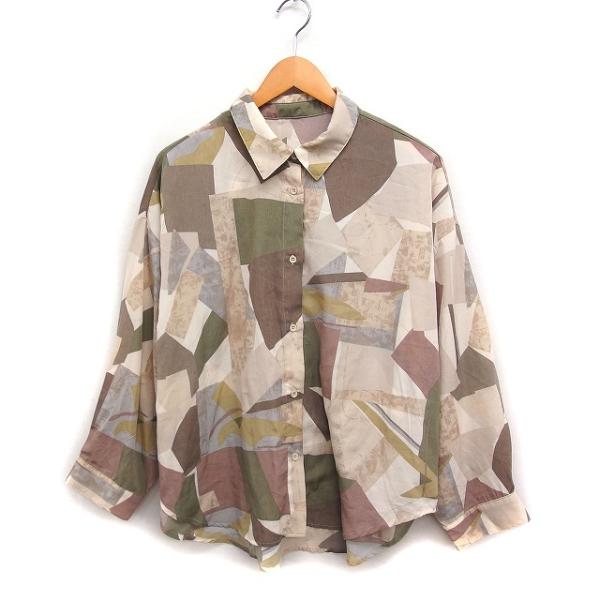 スプレイ SPRAY PREMIUM 柄 プリント シャツ ブラウス 長袖 ゆったり M ベージュ /FT43 レディース【表記サイズ】M【実寸サイズ】肩幅：約62cm　身幅：約64cm　袖丈：約46cm　着丈：約70cm　　【素材】ポリエ...