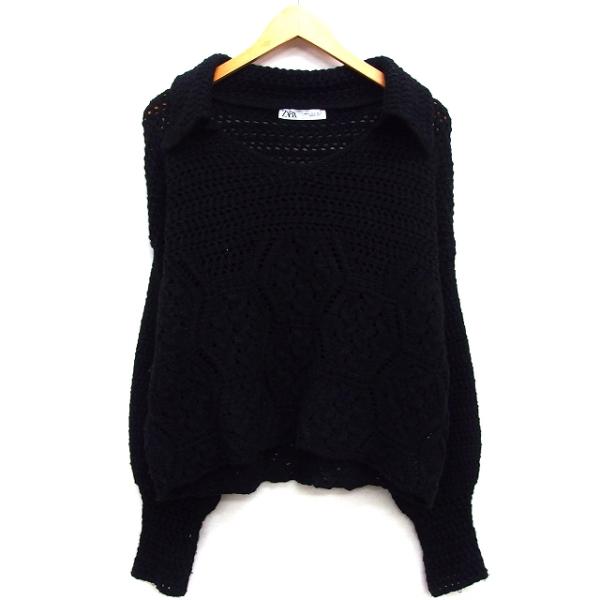 ザラ ZARA セーター ニット スキッパー 柄編み ボリューム袖 長袖 ウール混 M ブラック 黒 /HT11 レディース【ブランド】ザラ ZARA【表記サイズ】EUR MUSA MMEX 28【実寸サイズ】肩幅：約68cm　身幅：約59...