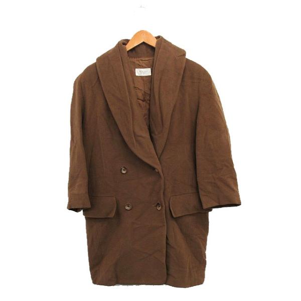 モングレ mongre ショールカラー コート ミドル丈 七分袖 ウール シンプル ブラウン 茶 /KT27 レディース【表記サイズ】サイズ表記なし。実寸サイズでご確認ください。【実寸サイズ】肩幅：約45cm　身幅：約54cm　袖丈：約48...