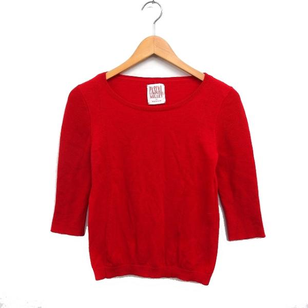 パスカルミレー PASCAL MILLET pour MUSEUM 6分袖 ニット セーター ボートネック 無地 ハイゲージ ウール S レッド 赤 /FT11 レディース【表記サイズ】S【実寸サイズ】肩幅：約36cm　身幅：約42cm　袖...