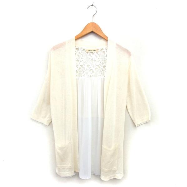 ティティレイト バレット Titilate Valet カーディガン ニット レース 透け感 ロング オープン リブ 七分袖 38 オフホワイト /NT26 【表記サイズ】38【実寸サイズ】肩幅：約38cm　身幅：約48.5cm　袖丈：約4...