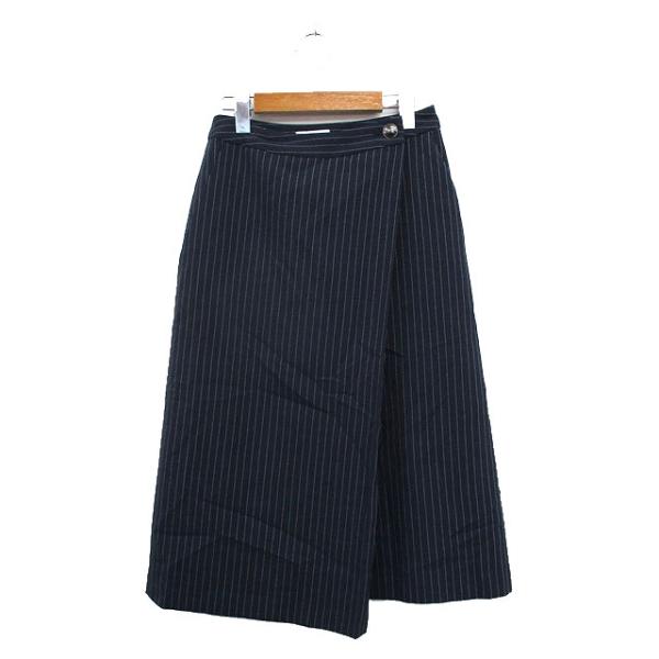 ブション Bouchon ラップスカート ロング ストライプ M ネイビー 紺 /KT21 レディース【ブランド】ブション Bouchon【表記サイズ】M【実寸サイズ】ウエスト：約68cm　ヒップ：約90cm　スカート丈：約70cm　　【素...