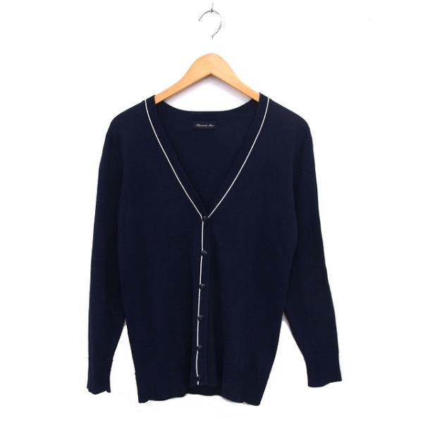 バーンサイド アベニュ Burnside Ave カーディガン ニット リブ コットン混 Vネック 長袖 L 紺 ネイビー /NT7 レディース【表記サイズ】Lバスト：86〜94身長：154〜162【実寸サイズ】肩幅：約44.5cm　身幅：...