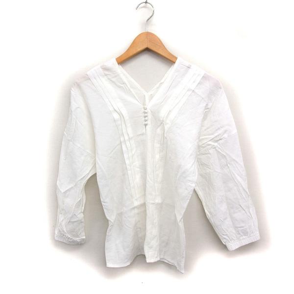 イノルヴ INVOLVE 7分袖 シャツ ブラウス Vネック 無地 F オフホワイト 白 /FT27 レディース【表記サイズ】F【実寸サイズ】肩幅：約60cm　身幅：約53cm　袖丈：約32cm　着丈：約60cm　　【素材】レーヨン80％、...