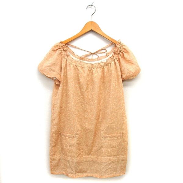 ラボラトリーワーク laboratory work ラグランスリーブ リボン チュニック 透け感 ボートネック 総柄 半袖 M オレンジ /NT32 レディース【ブランド】ラボラトリーワーク laboratory work【表記サイズ】M【...