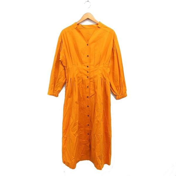 クリーコンフォート crie conforto ウエストタック ロング フレア ワンピース 長袖 無地 コットン 綿 M オレンジ /FT35 レディース【表記サイズ】M【実寸サイズ】肩幅：約52cm　身幅：約50cm　袖丈：約49cm　総...