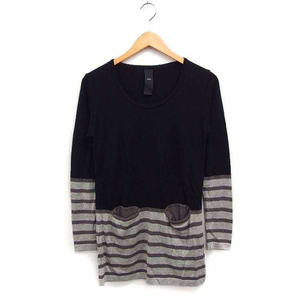 スフィーデ Sfide ニット チュニック 長袖 ラウンドネック 無地 ボーダー ブラック 黒 /FT26 レディース【表記サイズ】記載なし実寸サイズをご確認ください。【実寸サイズ】肩幅：約34cm　身幅：約42cm　袖丈：約58cm　着丈...