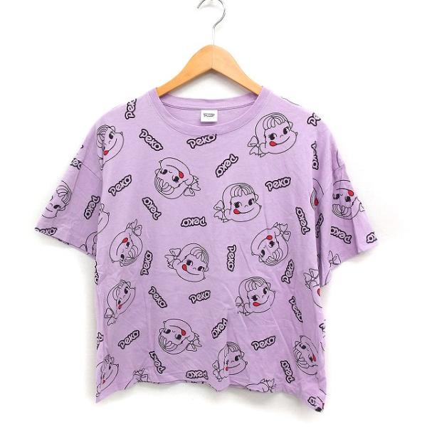 FUJIYA Peko ペコちゃん プリント Tシャツ カットソー 半袖 丸首 コットン 綿 L パープル 紫 /FT36 レディース【表記サイズ】L【実寸サイズ】肩幅：約56cm　身幅：約56cm　着丈：約16cm　袖丈：約55cm　　【...