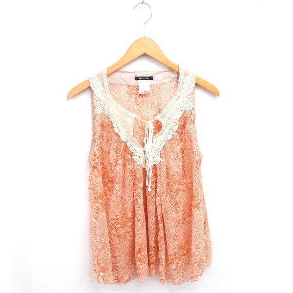 パドカレ pas de calais ブラウス カットソー シルク 総柄 レース シアー 透け感 プルオーバー ノースリーブ 38 オレンジ /TT レディース【ブランド】パドカレ pas de calais【表記サイズ】38【実寸サイズ】...