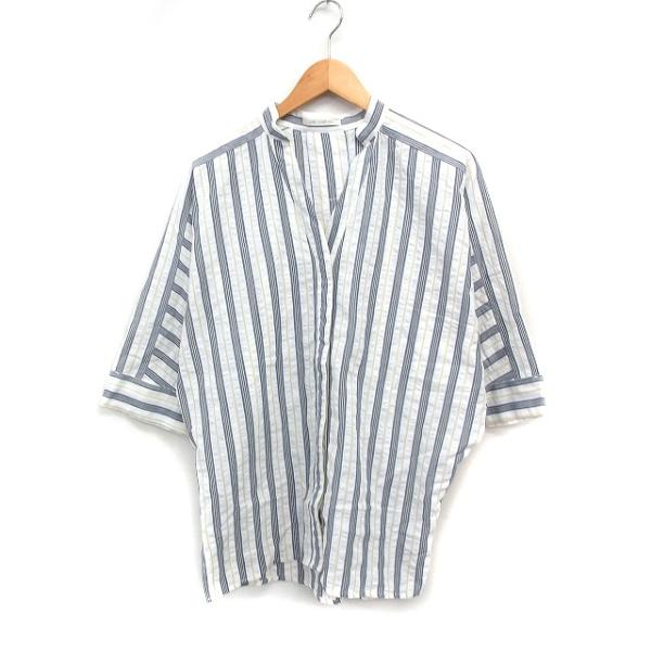 クリーコンフォルト crie conforto リネン混 バンドカラー シャツ 5分袖 M オフホワイト 白 /FT18 レディース【表記サイズ】M【実寸サイズ】身幅：-cm　着丈：約75cm　ゆき丈：約59cm　　【素材】コットン58％、...