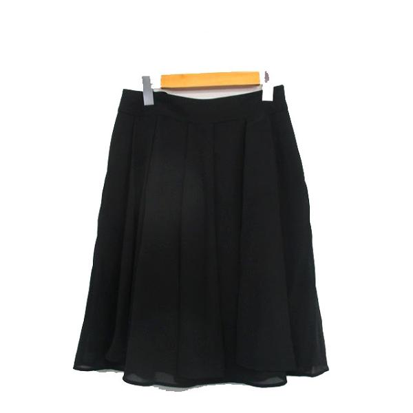 アスナロ ASUNARO プリーツスカート 膝丈 シンプル 9 ブラック 黒 /KT41 レディース【表記サイズ】9【実寸サイズ】ウエスト：約64cm　ヒップ：約100cm　スカート丈：約56cm　　【素材】表地 ポリエステル100％　裏地...