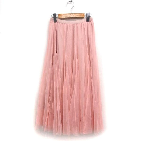 S.HOUE チュール フレアスカート ロング丈 無地 F ピンク /FT26 レディース【表記サイズ】F【実寸サイズ】ウエスト：約60-72cm　ヒップ：約106cm　スカート丈：約80cm　　【素材】表地：ポリエステル100％　裏地：ポ...