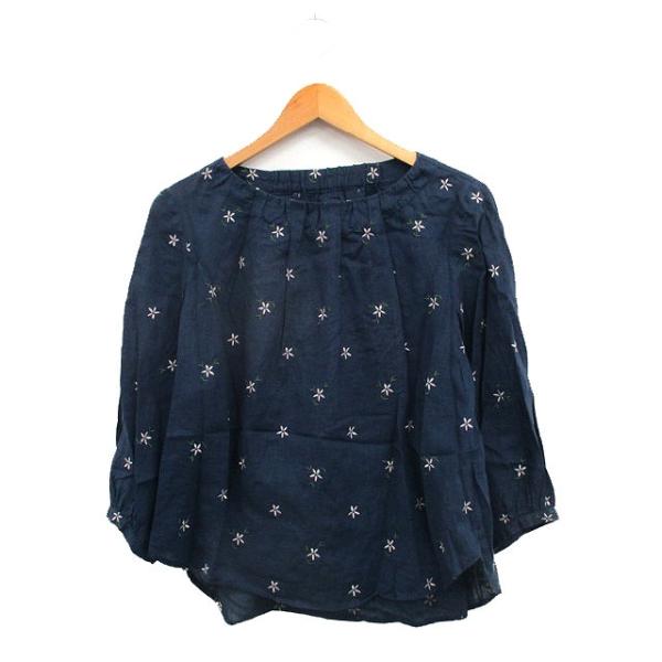 コムアンファム Comme une Femme ブラウス シャツ 七分袖 コットン 刺繍 花柄 38 ネイビー 紺 /KT42 レディース【ブランド】コムアンファム Comme une Femme【表記サイズ】38【実寸サイズ】肩幅：約37...