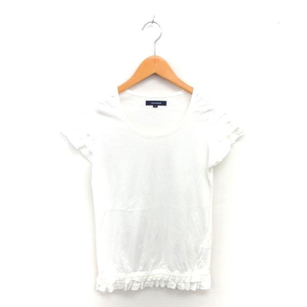 ハムステッド Hampstead カットソー Tシャツ 丸首 フリル 半袖 38 アイボリー /TT31 レディース【表記サイズ】38【実寸サイズ】肩幅：約32cm　身幅：約40cm　着丈：約60cm　袖丈：約12cm　　【素材】綿100％...