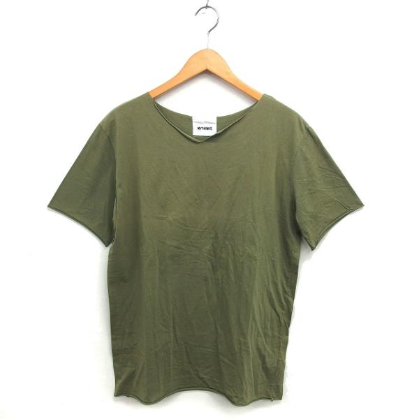 マイシンクス MYTHINKS スリットネック カットソー Tシャツ コットン 綿 無地 半袖 M カーキ /NT15 メンズ【表記サイズ】M【実寸サイズ】肩幅：約47cm　身幅：約54cm　袖丈：約21.5cm　着丈：約66.5cm　　【...