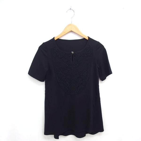 未使用品 ローズペッシュ Rose Peche タグ付き チュニック レース 刺繍 ボートネック 半袖 S 黒 ブラック /TT30  レディース【表記サイズ】S【実寸サイズ】肩幅：約34cm　身幅：約42cm　袖丈：約23cm　総丈：約7...