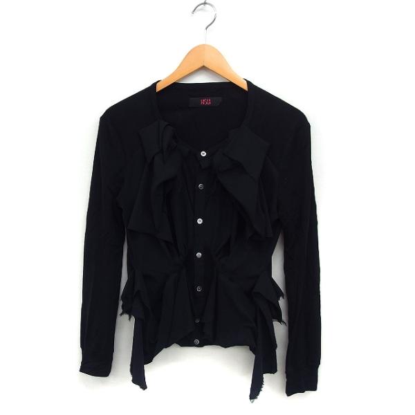 ヒスイ HISUI デザイン カーディガン 長袖 無地 ウール混 M ブラック 黒 /FT49 レディース【ブランド】ヒスイ HISUI【表記サイズ】M【実寸サイズ】肩幅：約42cm　身幅：約48cm　袖丈：約60cm　着丈：約52.5cm...